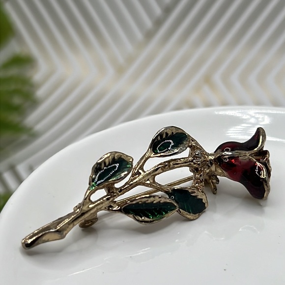 Jewelry | Vintage Single Red Rose Brooch | Poshmark